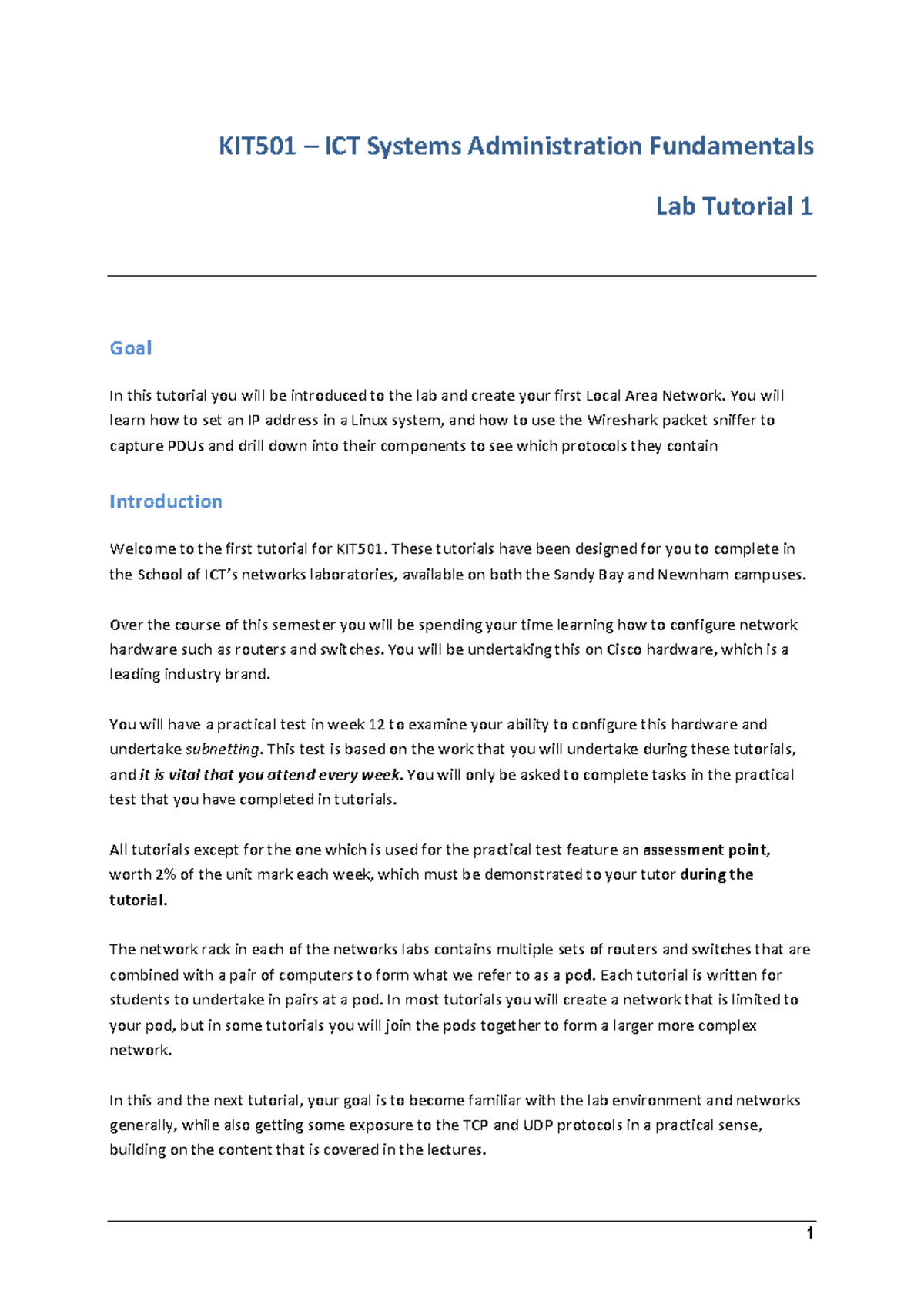 KIT501 ICT Systems Administration Fundamentals Lab Tutorial 1 - Studocu