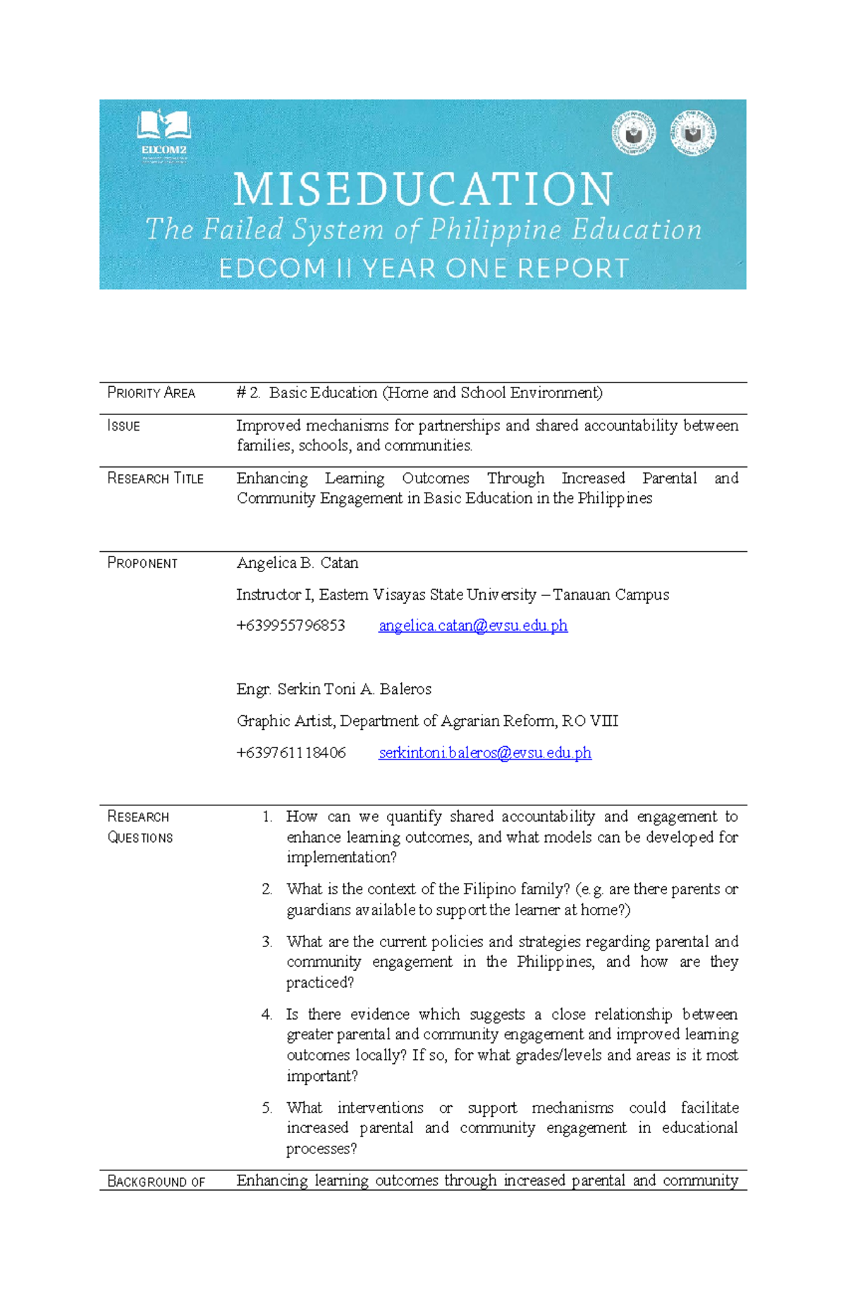 Edcom-II Priority No. 2 ( Edited) - PRIORITY AREA # 2. Basic Education ...