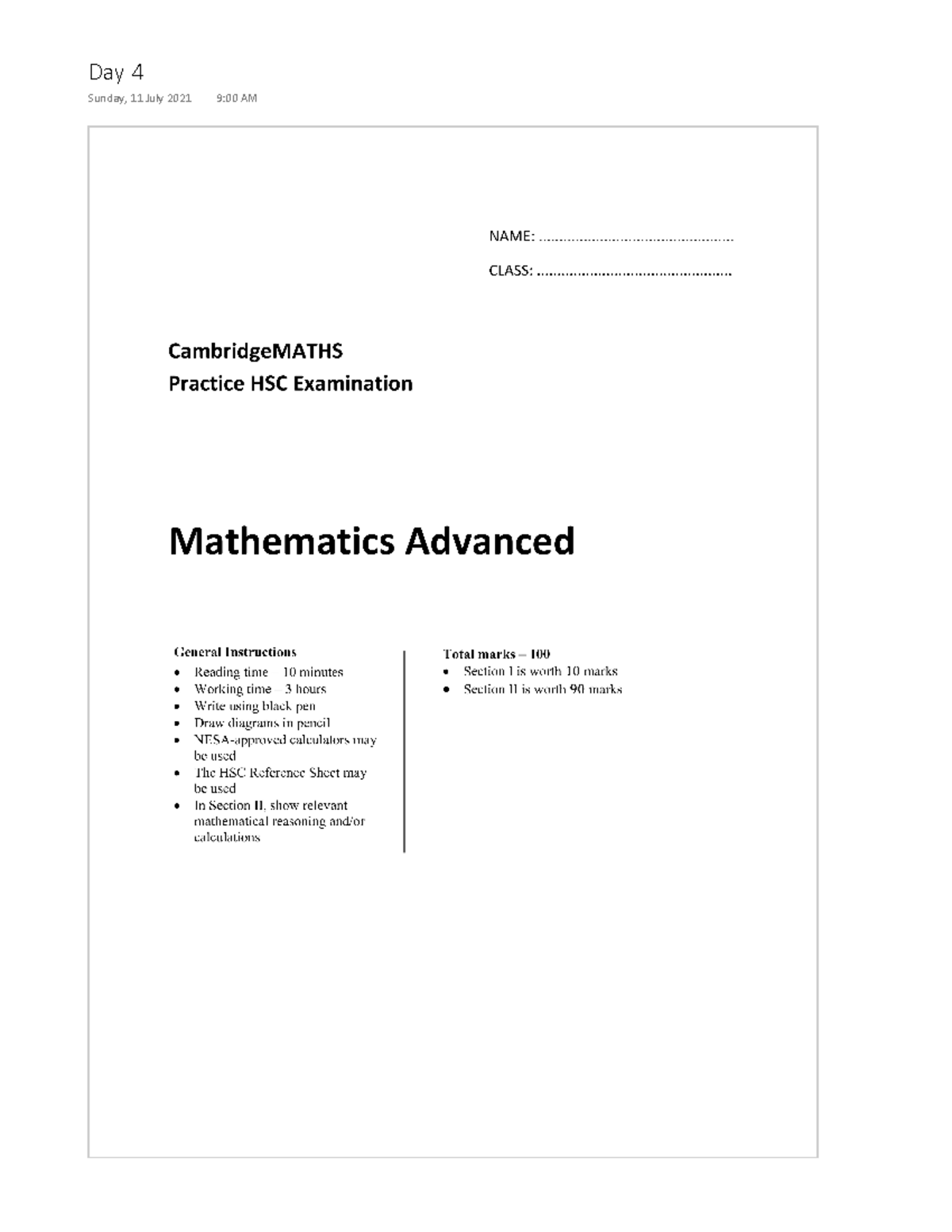 MCQ - Maths Advanced Practice Paper with Answers - Studocu