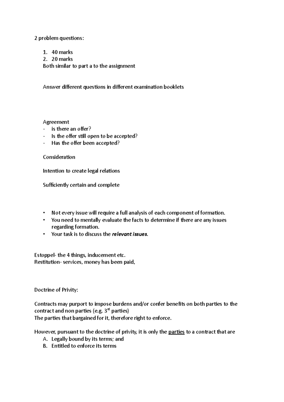 Contract week 12 lecture - 2 problem questions: 40 marks 20 marks Both ...