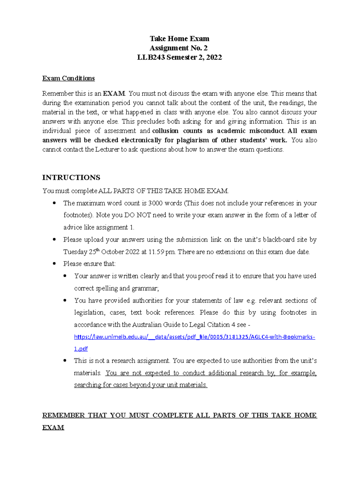 Exam Template - exam - Take Home Exam Assignment No. 2 LLB243 Semester ...