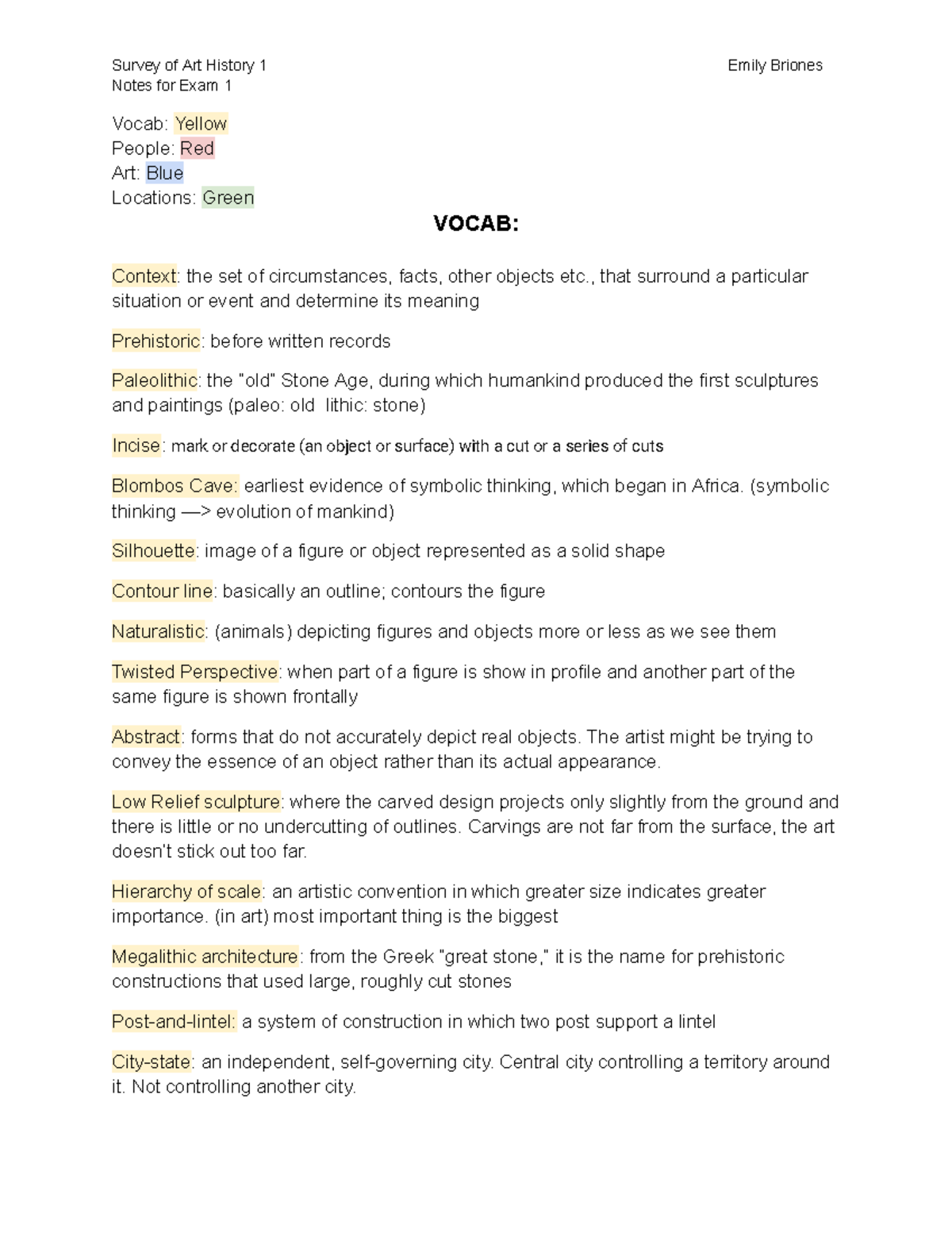 Survey of Art History 1 Notes for Exam 1 (Fall 2023) - Notes for Exam 1 ...