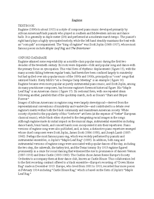 Class Presentation Handout - Ragtime Ragtime (1890s to about 1918) is a ...