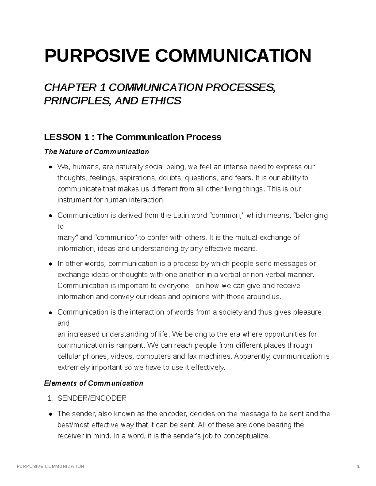PURC111 PRELIMS - PURPOSIVE COMMUNICATION CHAPTER 1 COMMUNICATION ...