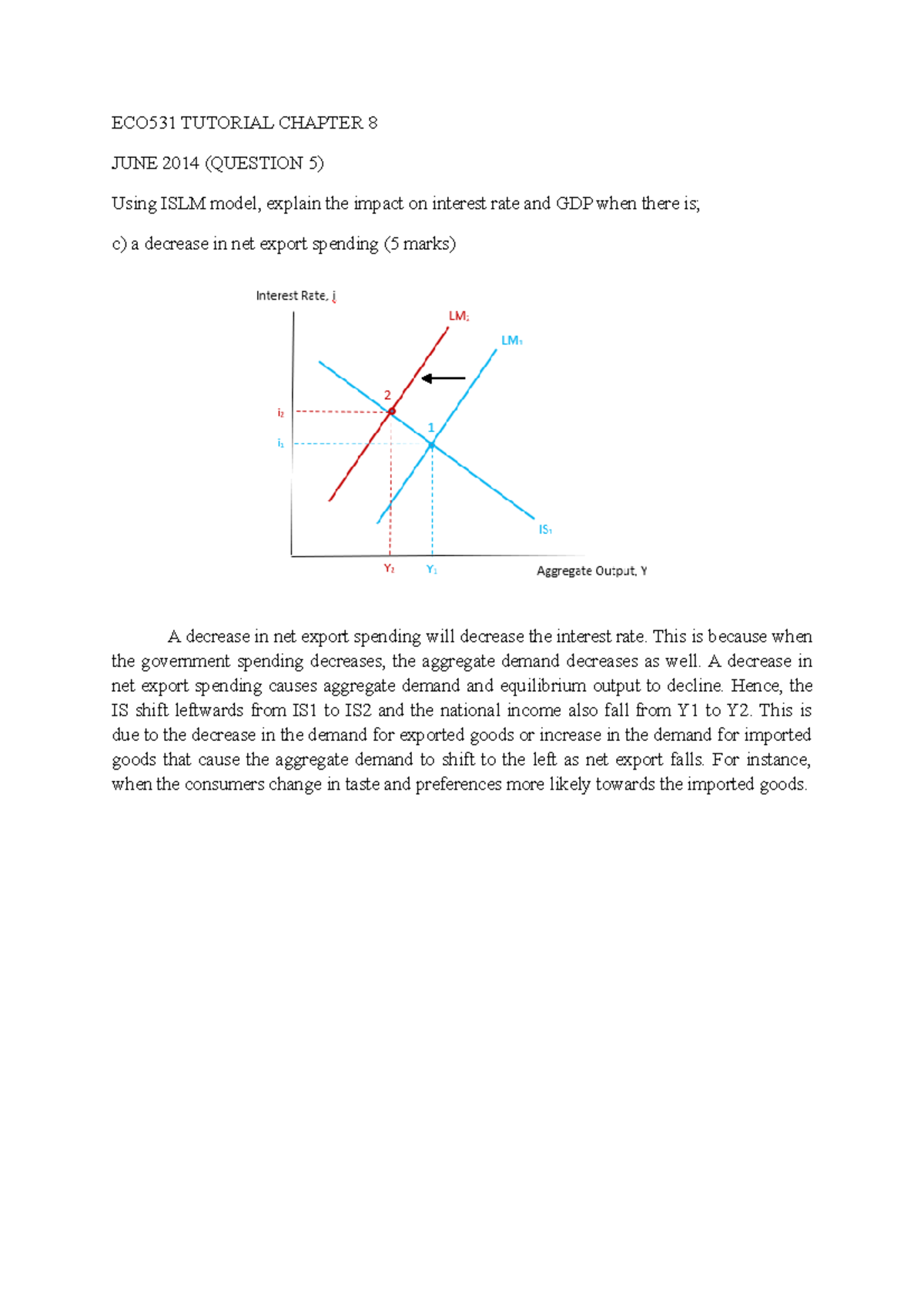ECO531 Tutorial Chapter 8 - ECO531 TUTORIAL CHAPTER 8 JUNE 2014 (QUESTION 5) Using ISLM model ...