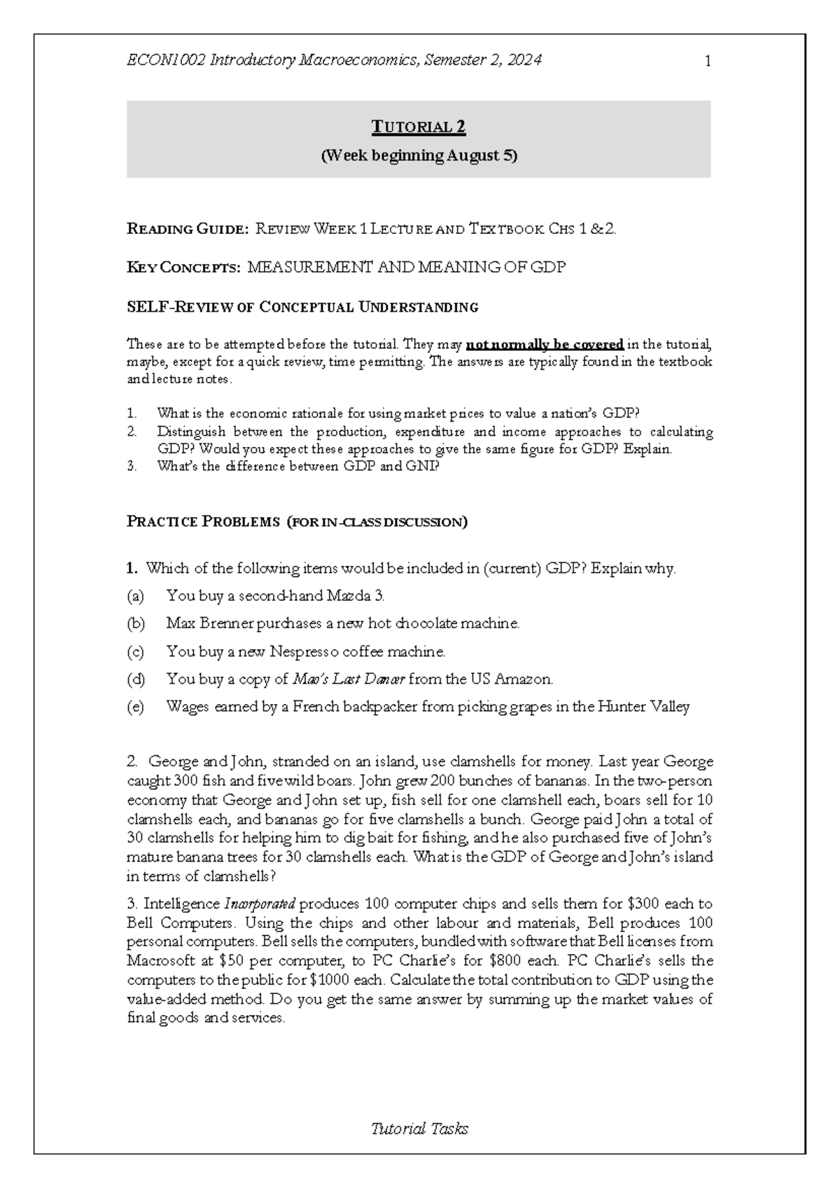 Tutorial Week 2 Econ1002 Introductory Macroeconomics Semester 2 2024 Tutorial Tasks 1 R