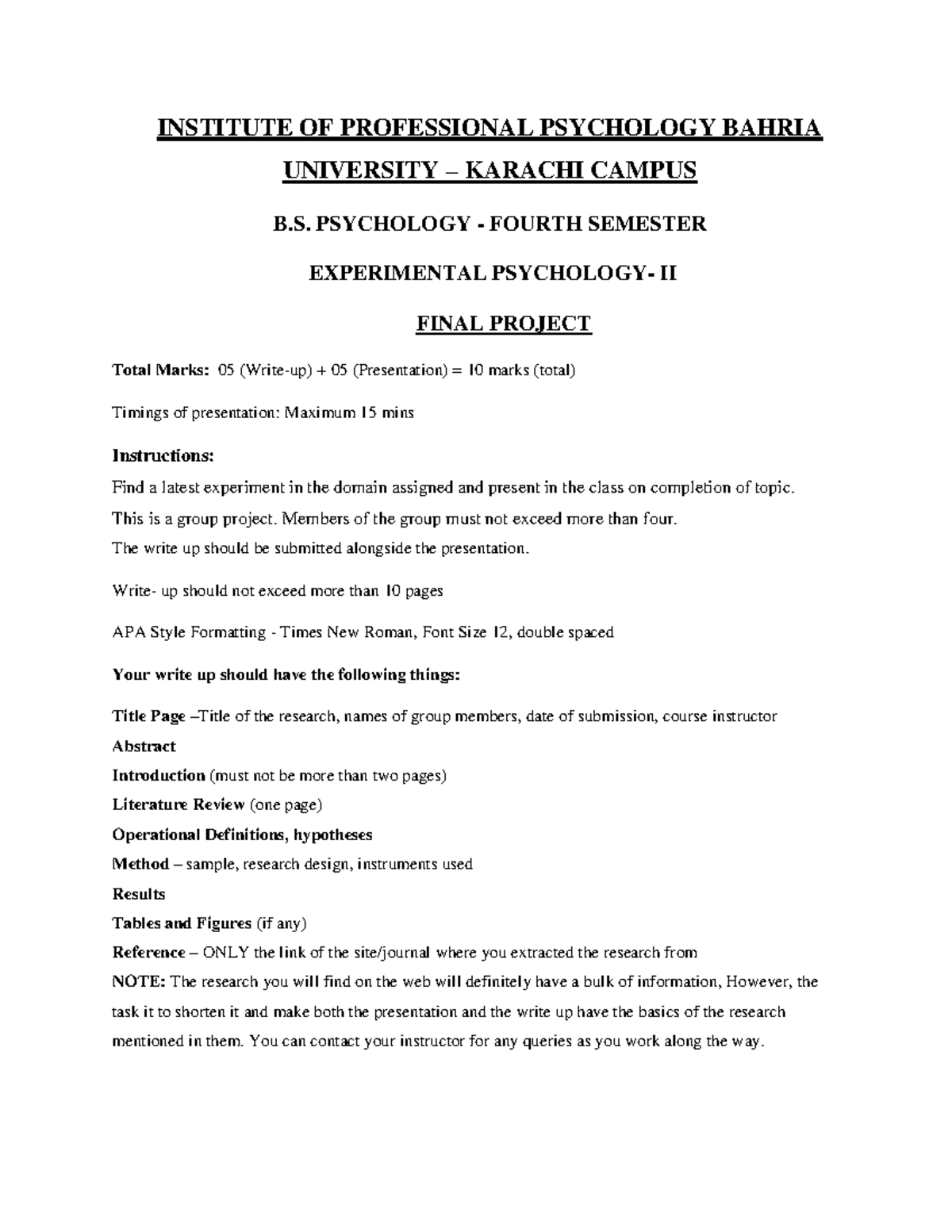 Final Project Write up Instructions for ps - Psychology - BU - Studocu
