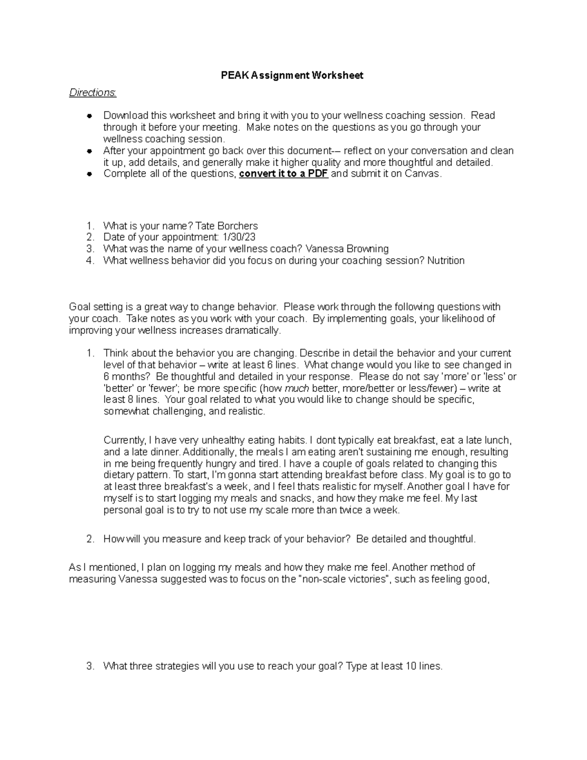 Peak Assignment - PEAK Assignment Worksheet Directions: Download this ...
