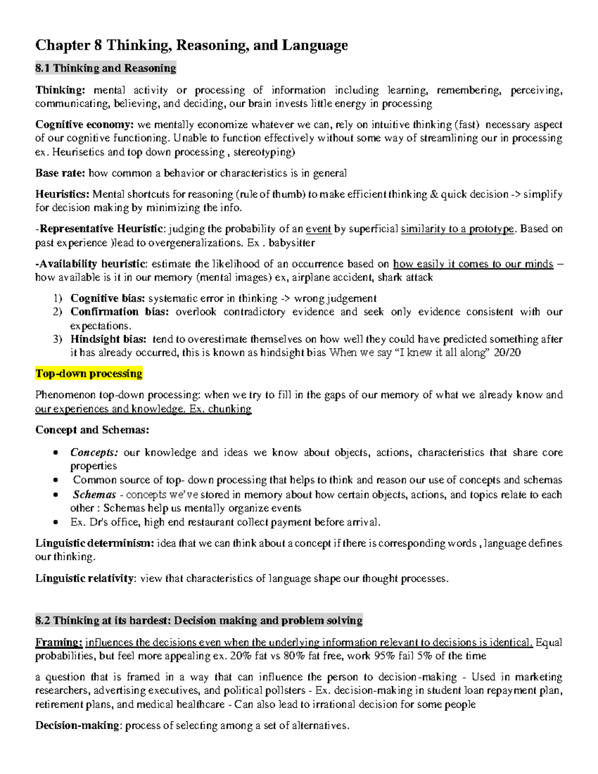 Study guide Ass- Chapter 8 Thinking, Reasoning, and Language - Chapter 8 Thinking, Reasoning ...