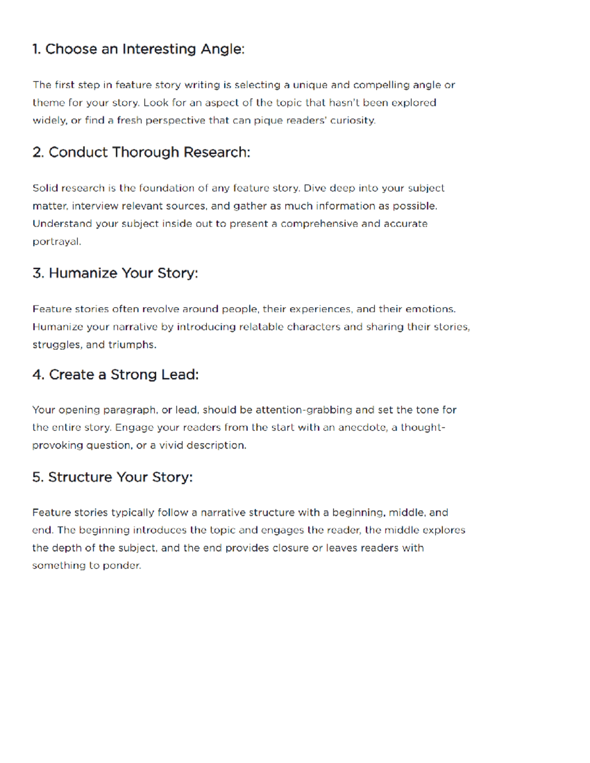 HOW TO Write A Feature Article - 1. Choose an Interesting Angle: The ...