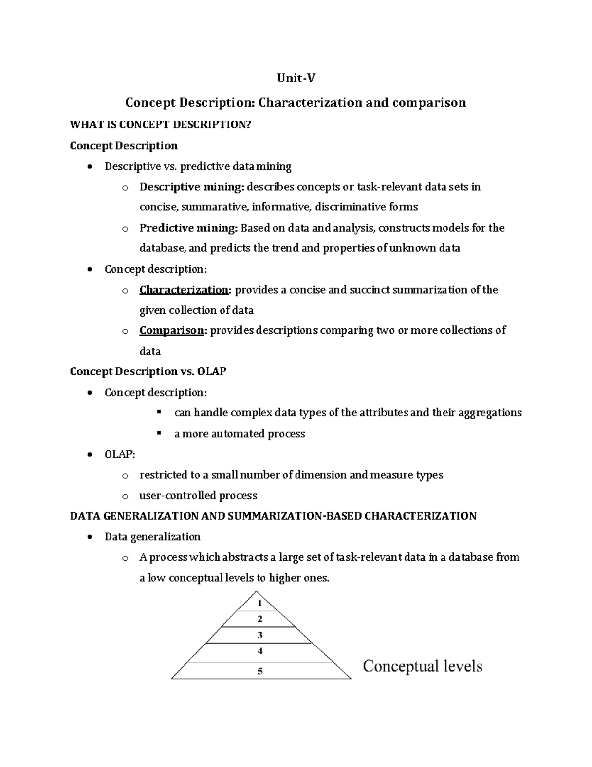 Unit-V - Nil - Unit-V Concept Description: Characterization and comparison WHAT IS CONCEPT - Studocu
