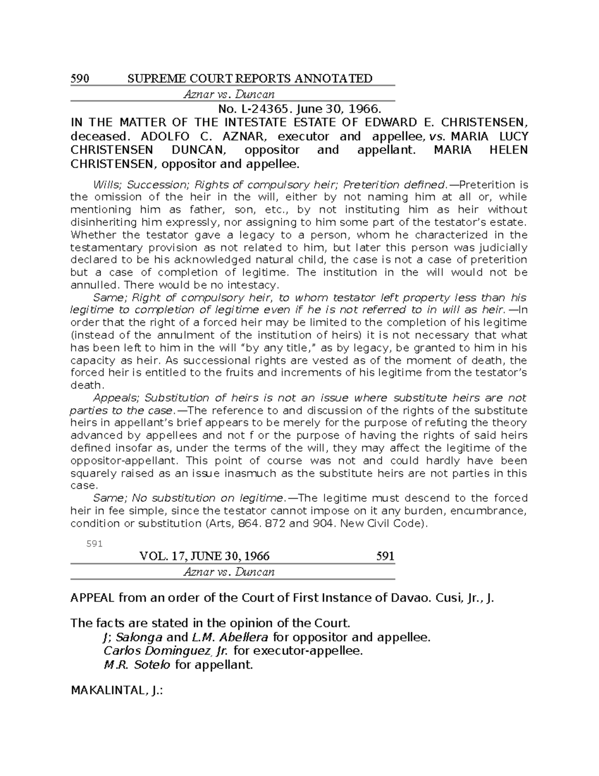 Aznar vs. Duncan - Case Files - 590 SUPREME COURT REPORTS ANNOTATED ...