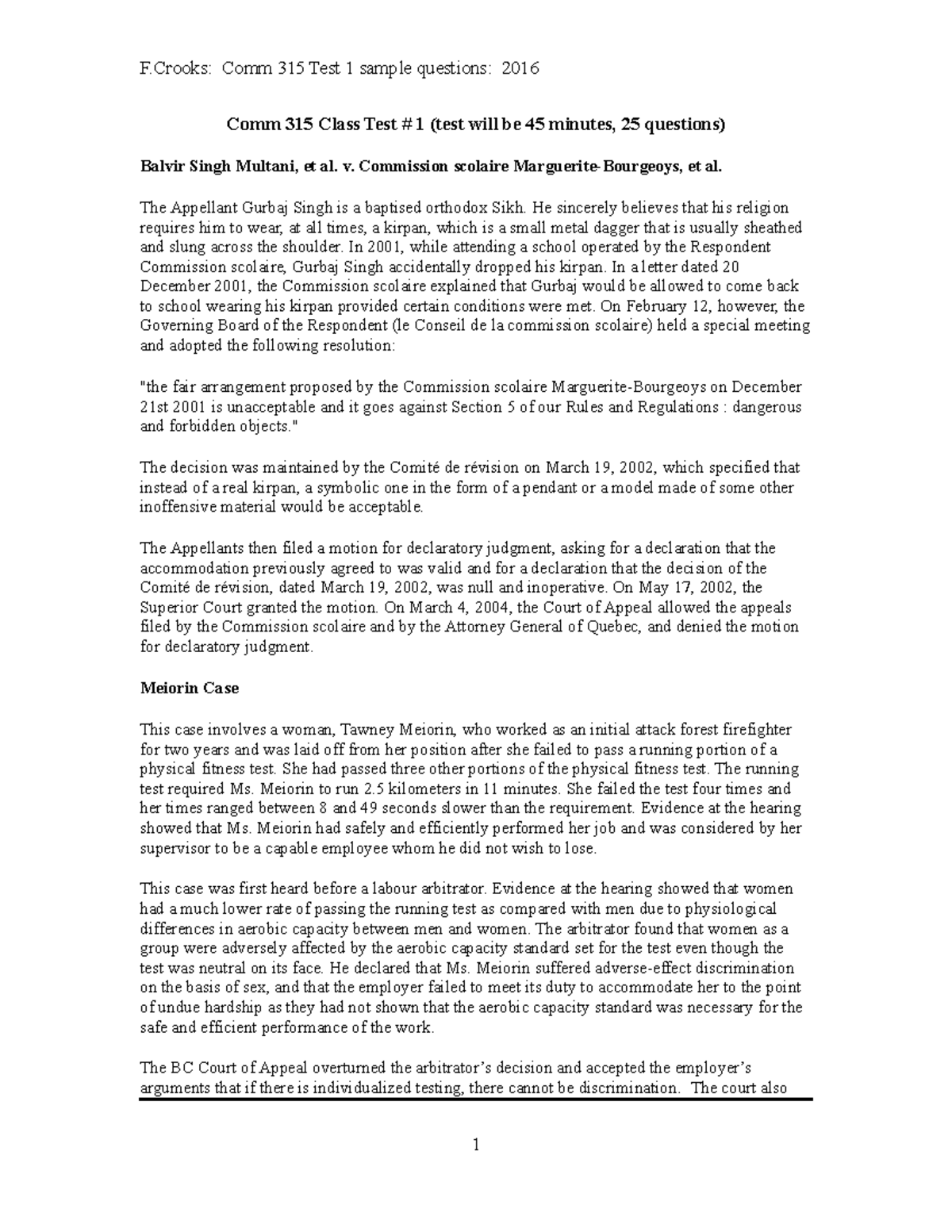Comm 315 Fall 2016 12 Sample questions Test 1 - Comm 315 Class Test # 1 ...