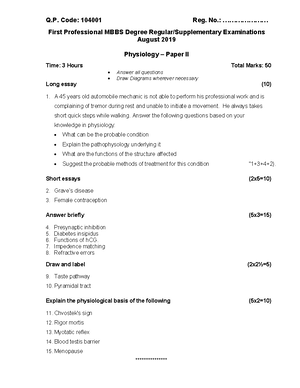 105001 - MBBS QUESTION PAPER ANATOMY - Q. Code: 105001 Reg. No ...