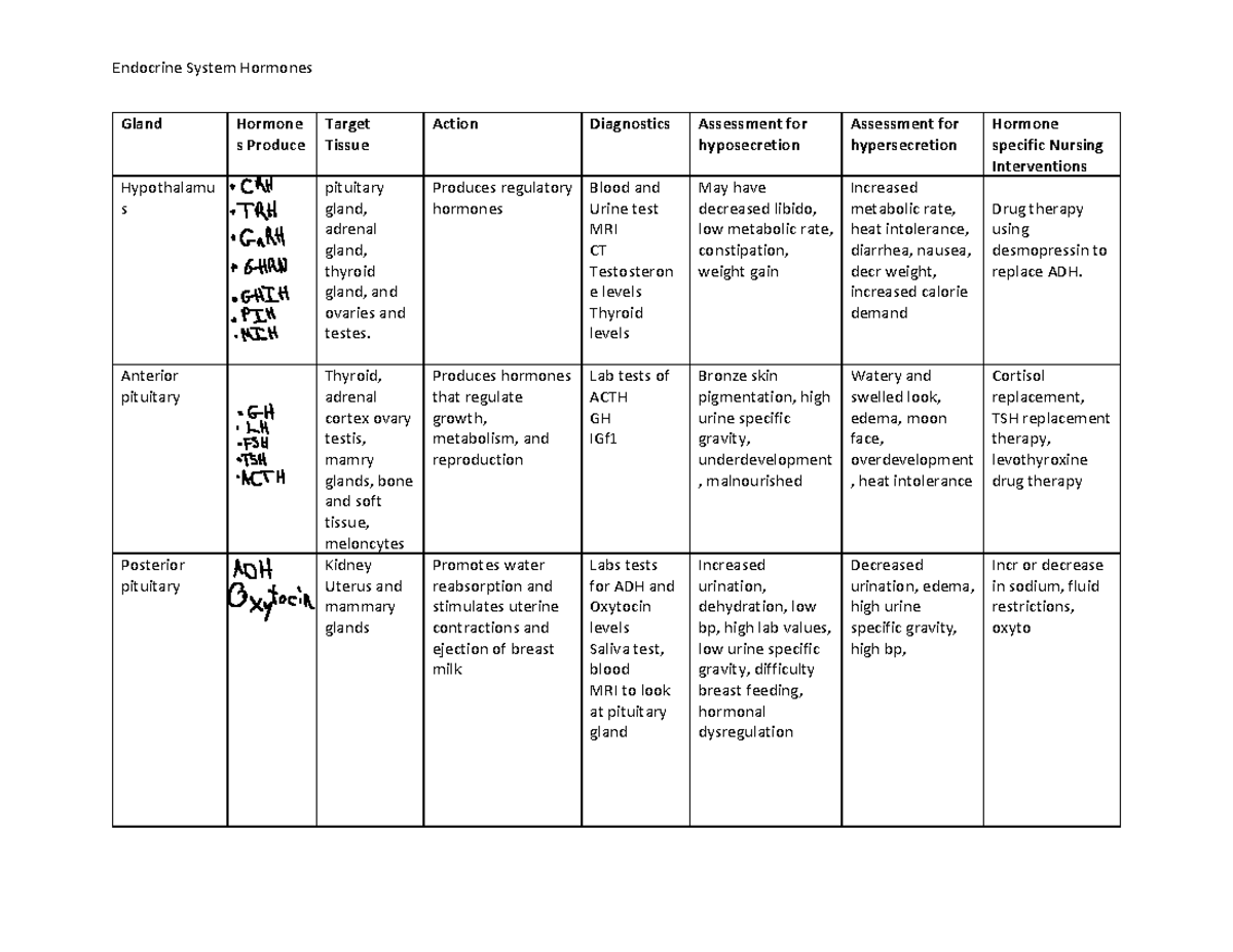 Lab ticket - WS and answers - Gland Hormone s Produce Target Tissue ...