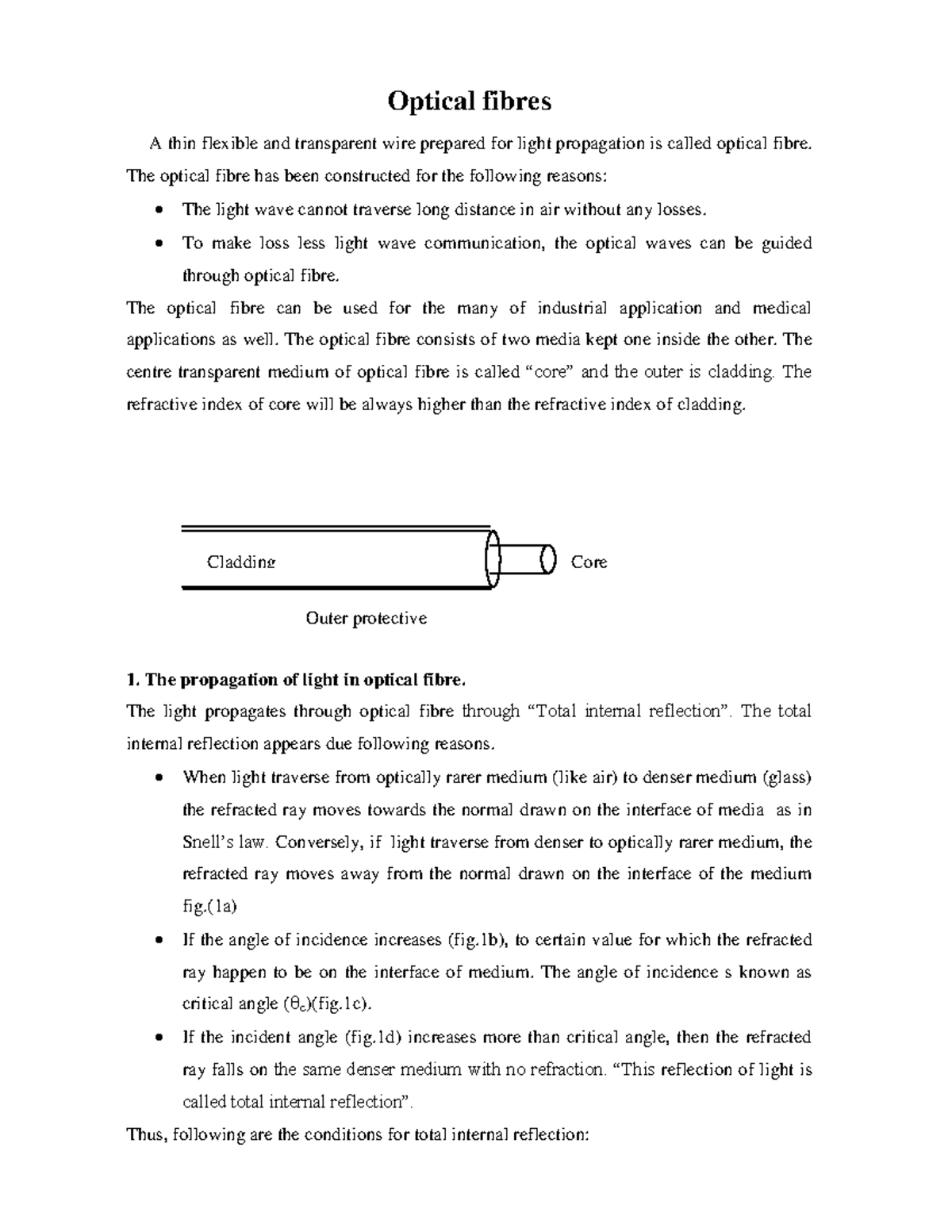Unit 5 Fiber optics notes - Optical fibres A thin flexible and ...