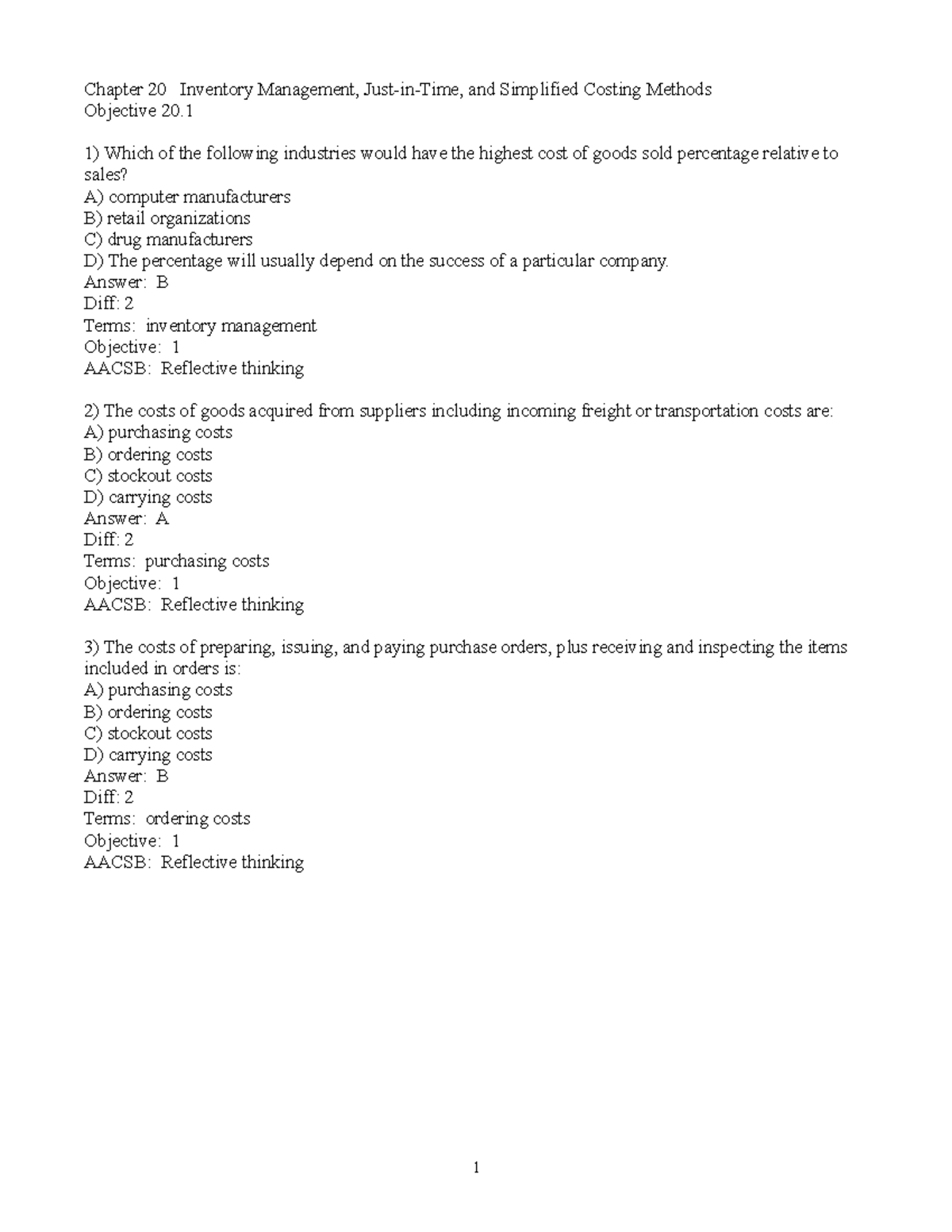 Chapter 20 - Managerial Accounting - Chapter 20 Inventory Management ...
