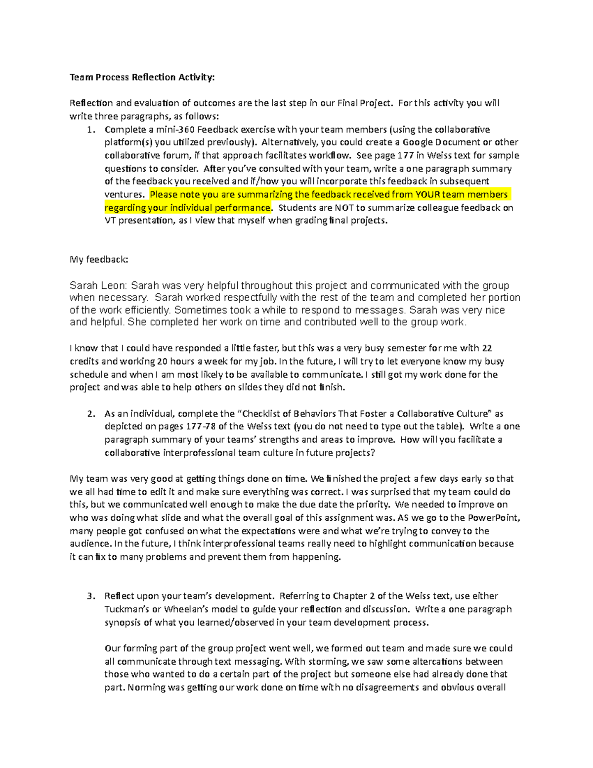 Team Process mini 360 Reflection Activity - Team Process Reflection ...