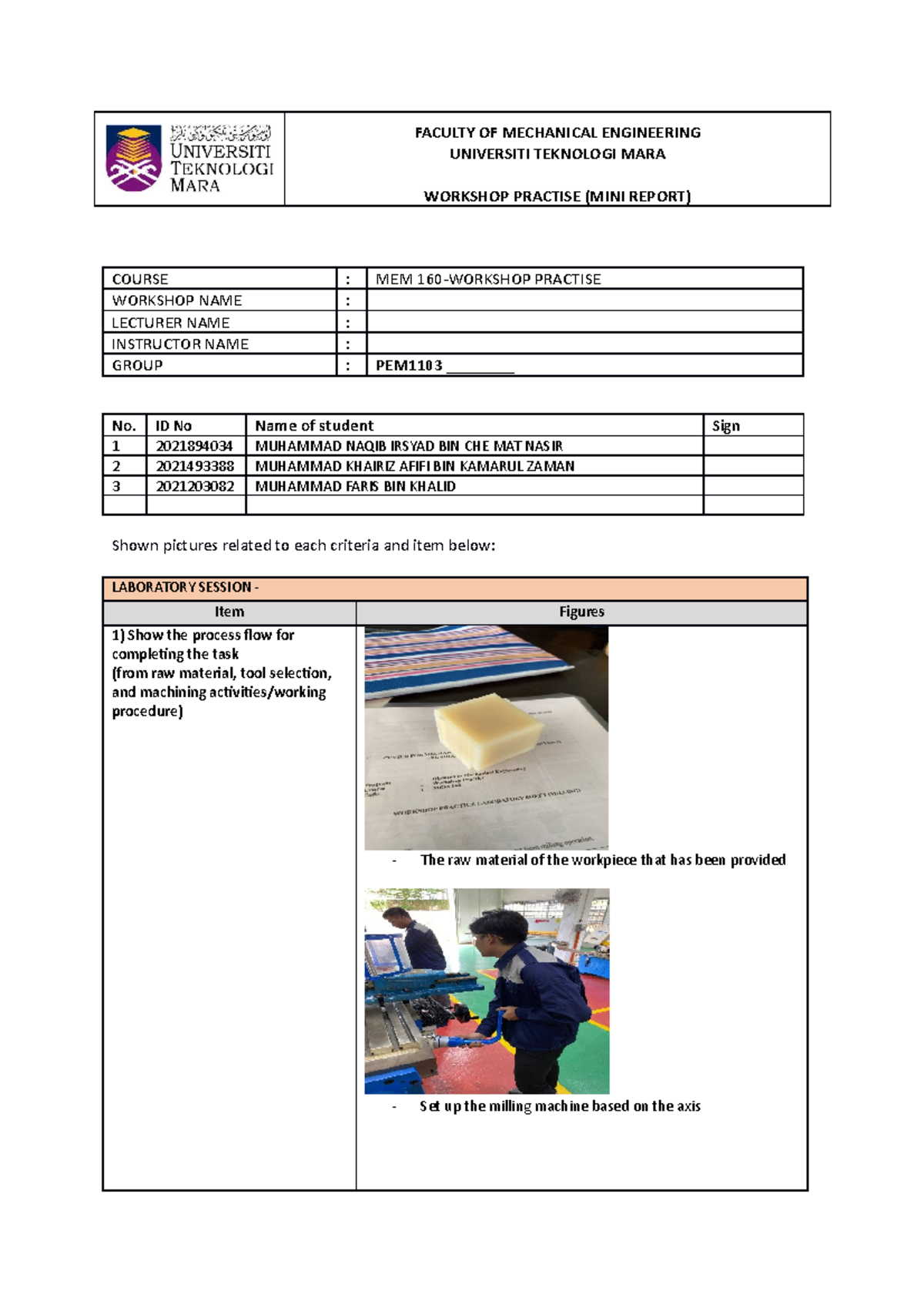 Template mini report MEM160 - FACULTY OF MECHANICAL ENGINEERING ...