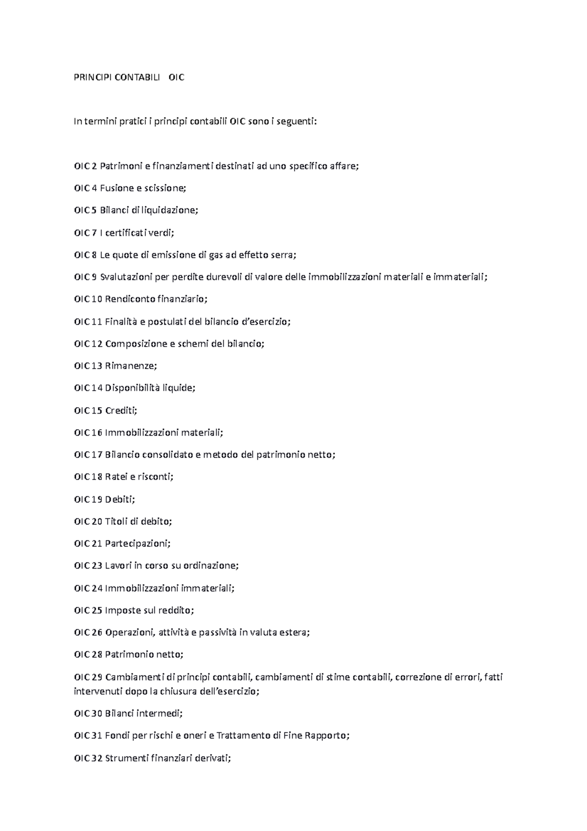 Principi Contabili OIC - Studocu