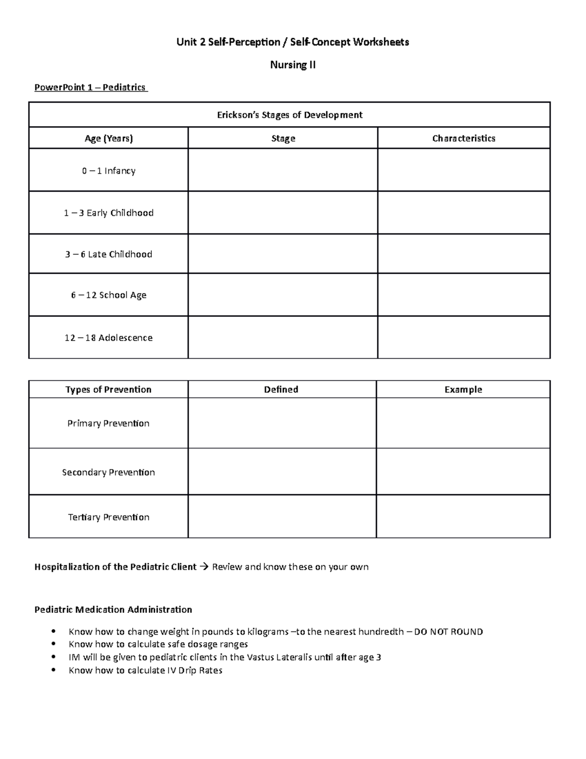 Unit 2 Worksheet - pediatrics - PNN 625 - Studocu