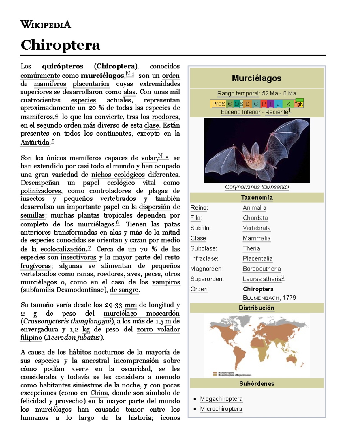 Murcielago - Tecnologias - Murciélagos Rango temporal: 52 Ma - 0 Ma ...
