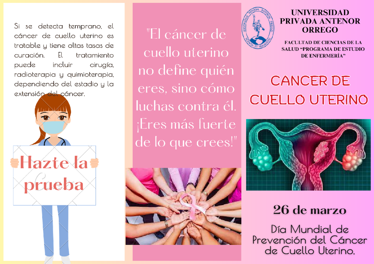 Cancer de cuello uterino triptico - Enfermería en la Salud y Psiquiatria - Studocu