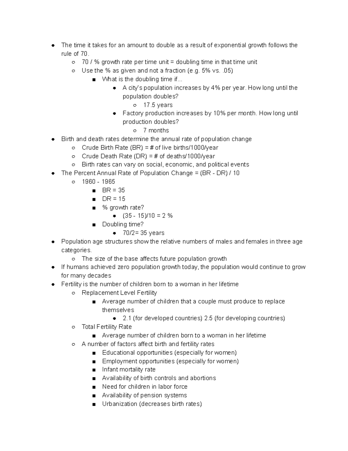 Earth Populations Notes - The time it takes for an amount to double as ...