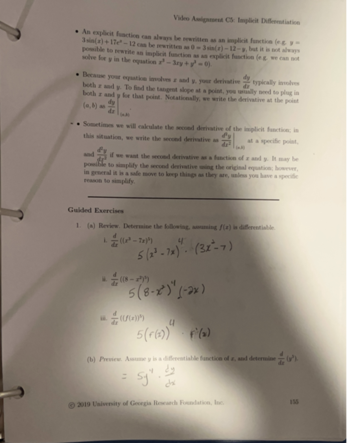 Video Assignment C5: Implicit Differentiation - MATH 2250 - Studocu