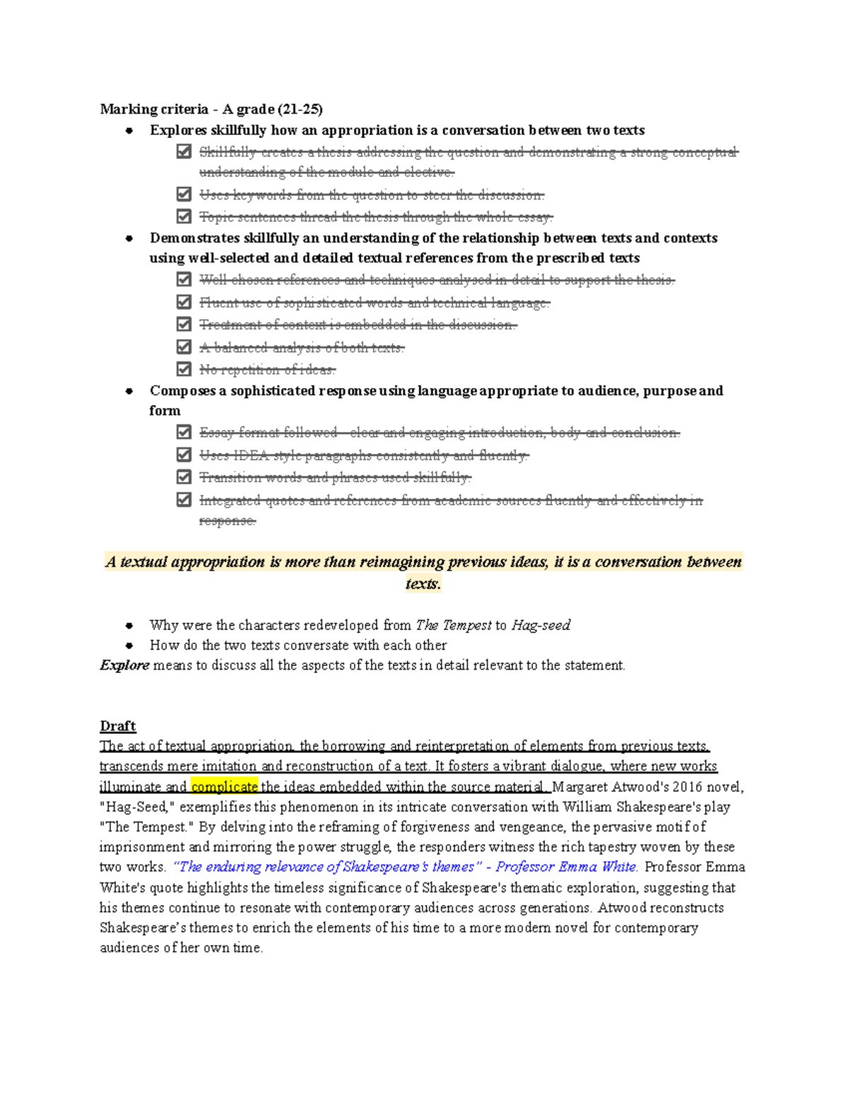 Eng adv module A - The Tempest and Hag-seed textual conversations essay ...