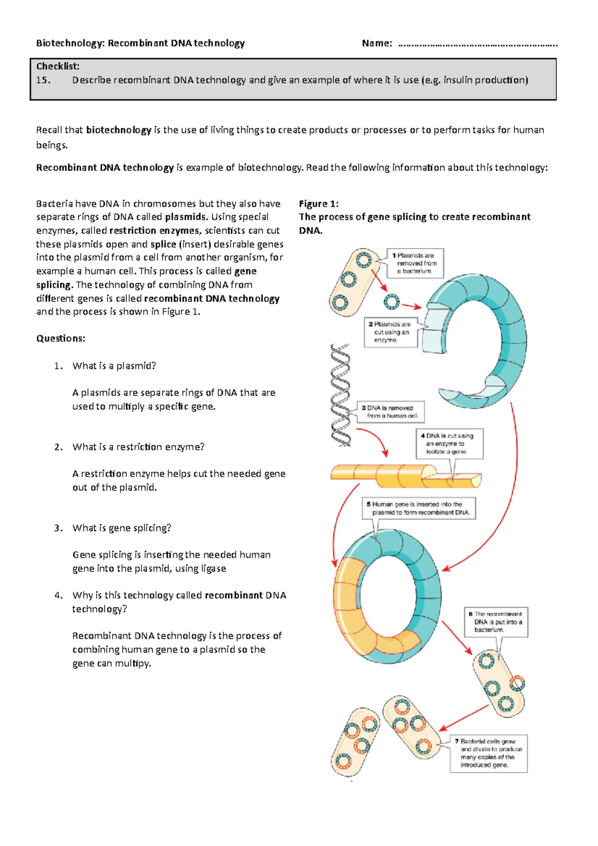 Recombinant DNA technology activity - Biotechnology: Recombinant DNA ...