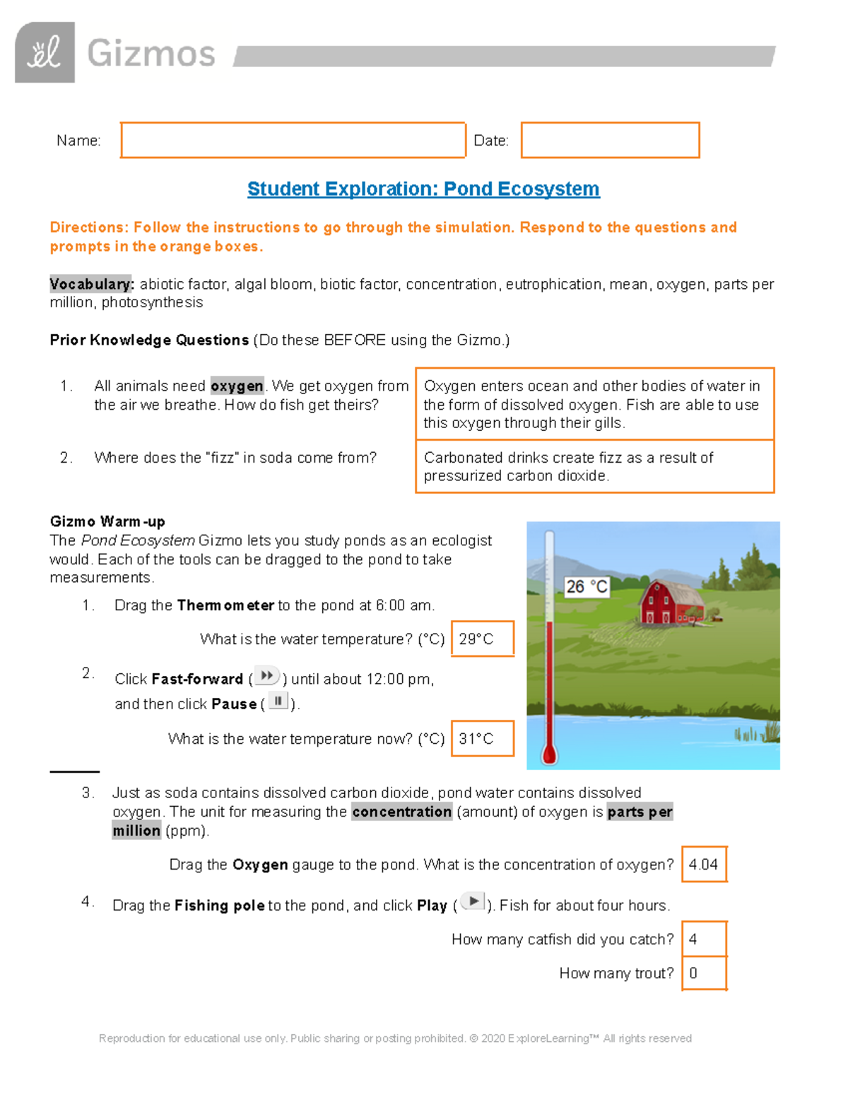 GT Pond Ecosystem SE - Name: Date: Student Exploration: Pond Ecosystem ...