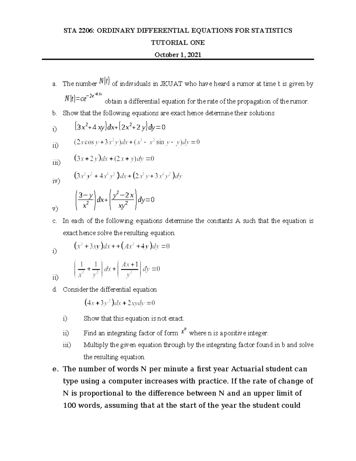 Odinary differential equations - STA 2206: ORDINARY DIFFERENTIAL ...