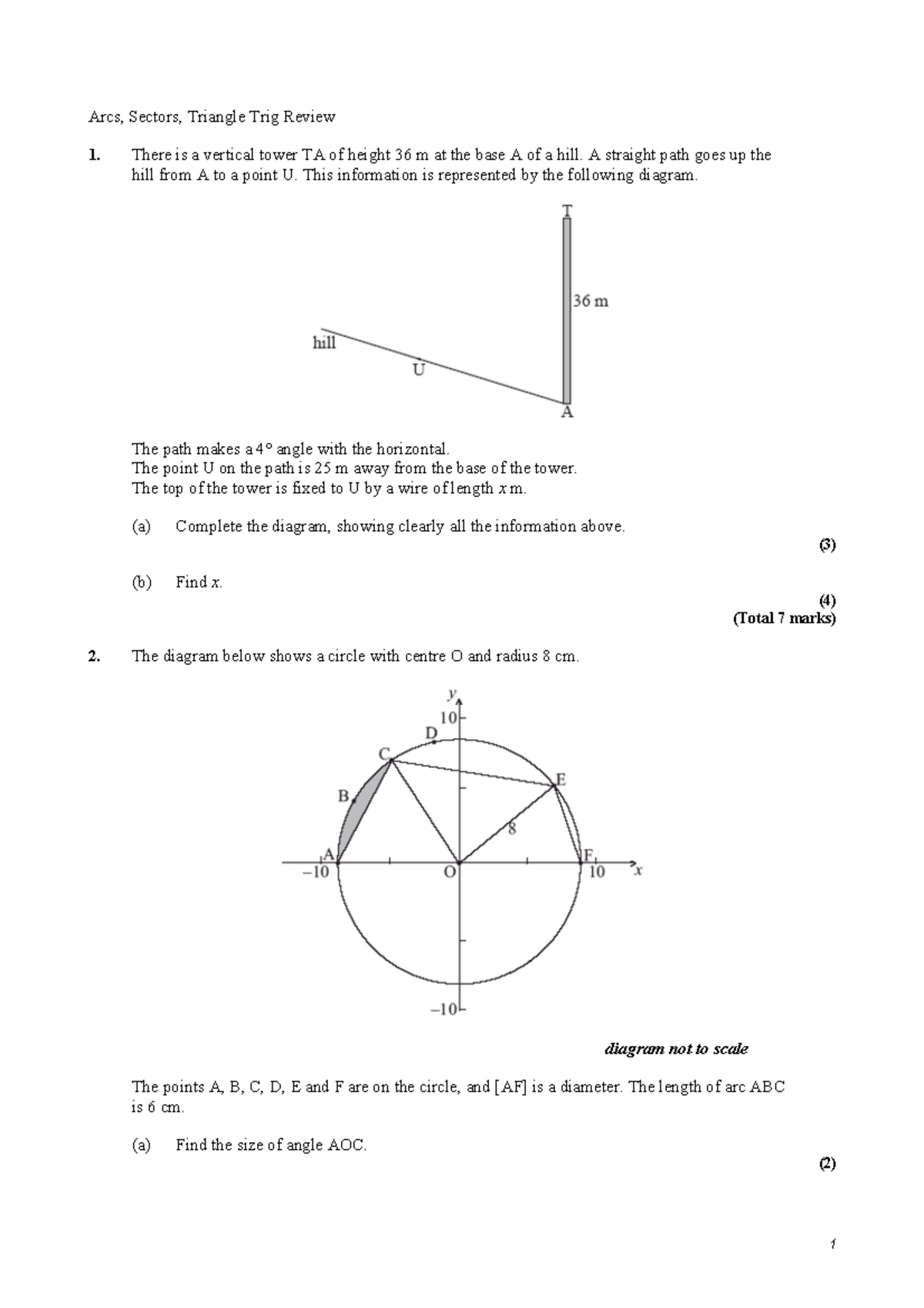 Arcs, sectors triangle trig Review - Arcs, Sectors, Triangle Trig ...