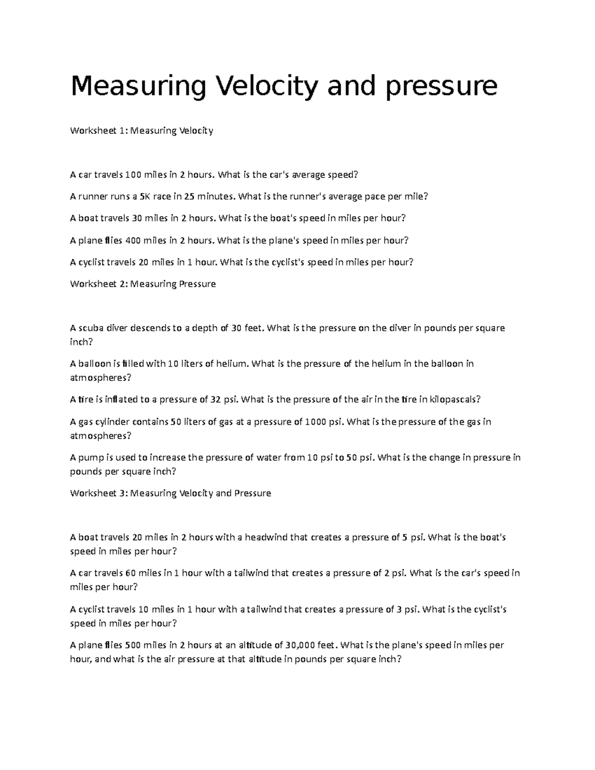 Measuring Velocity and pressure - Measuring Velocity and pressure ...
