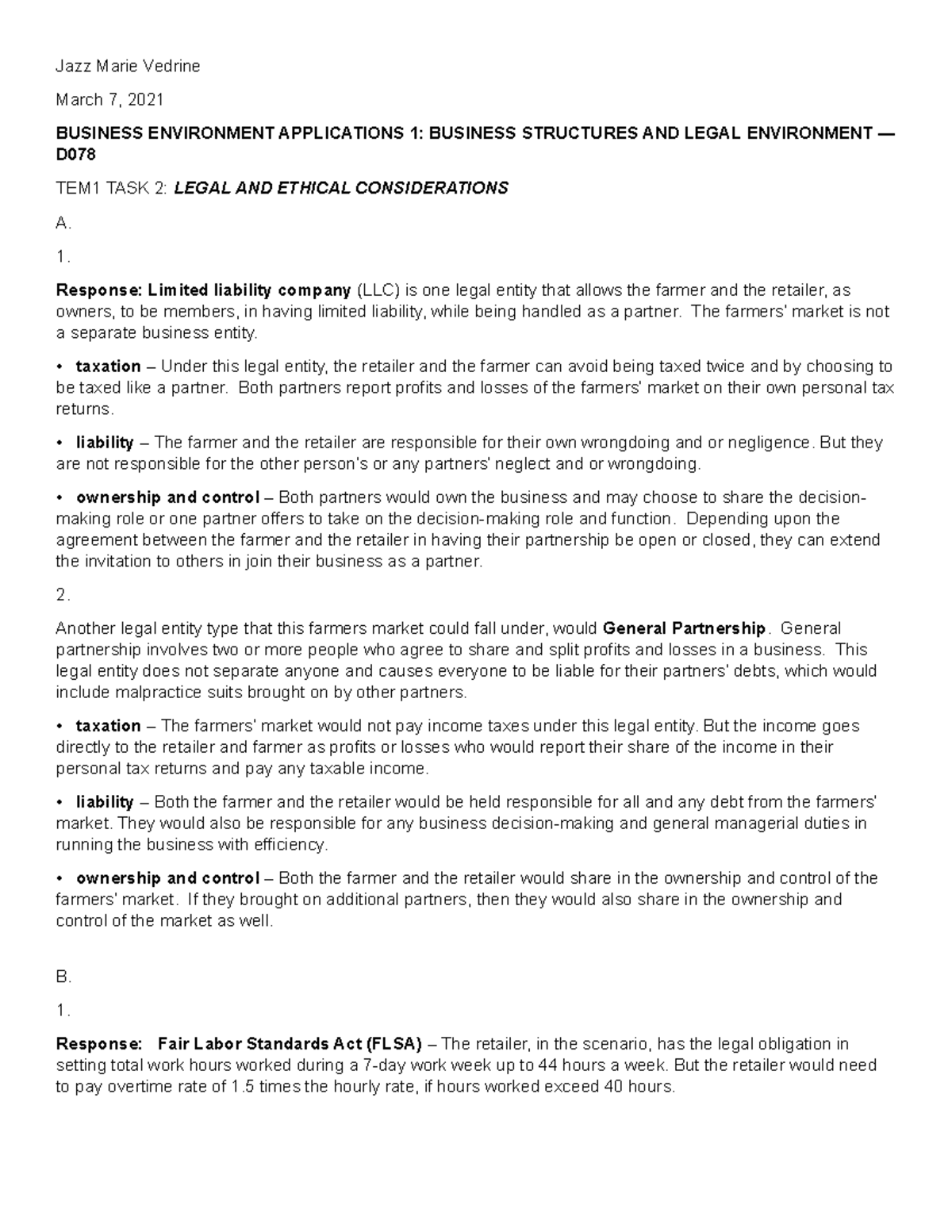 Business Environment Application-Tasks 12 - WGU-task 2 - Jazz Marie ...