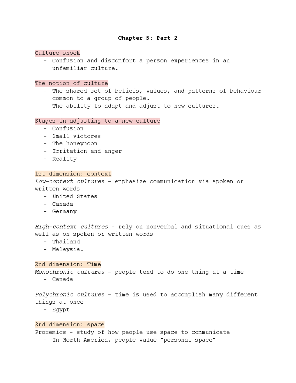 Chapter 5 Part 2 - Chapter 5: Part 2 Culture shock - Confusion and ...