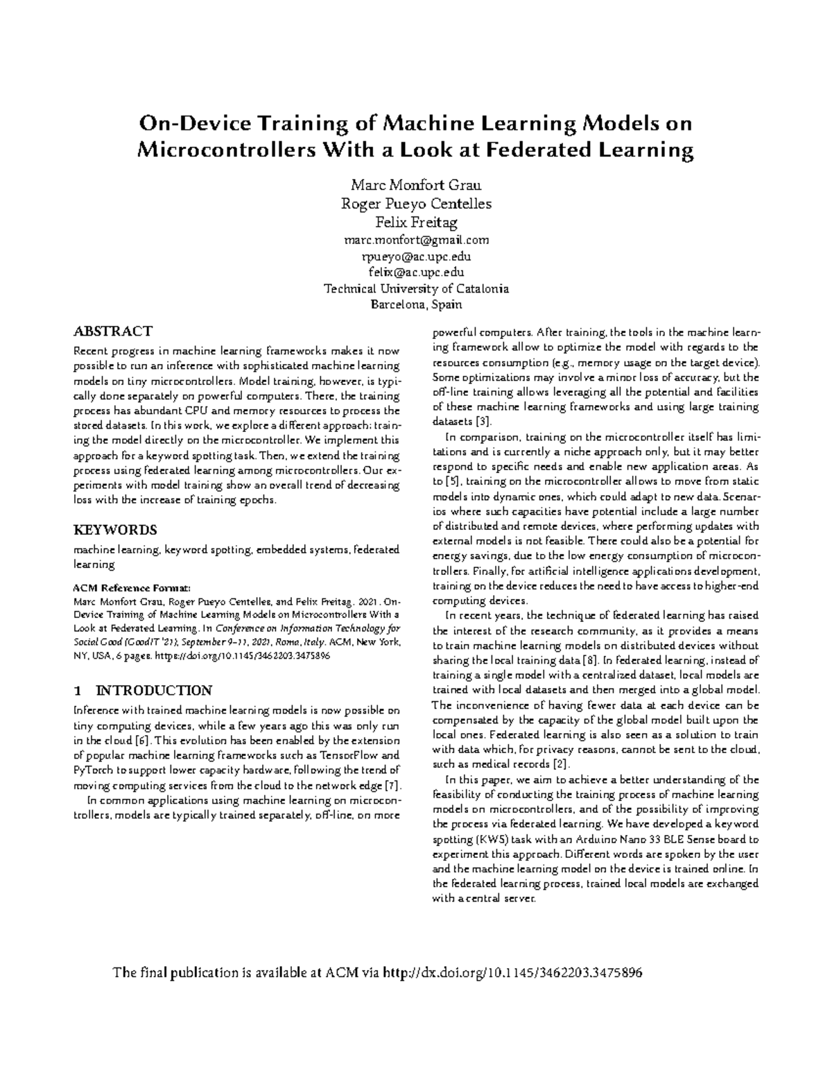 CR Tiny ML paper Good IT 07 2021 - On-Device Training of Machine ...