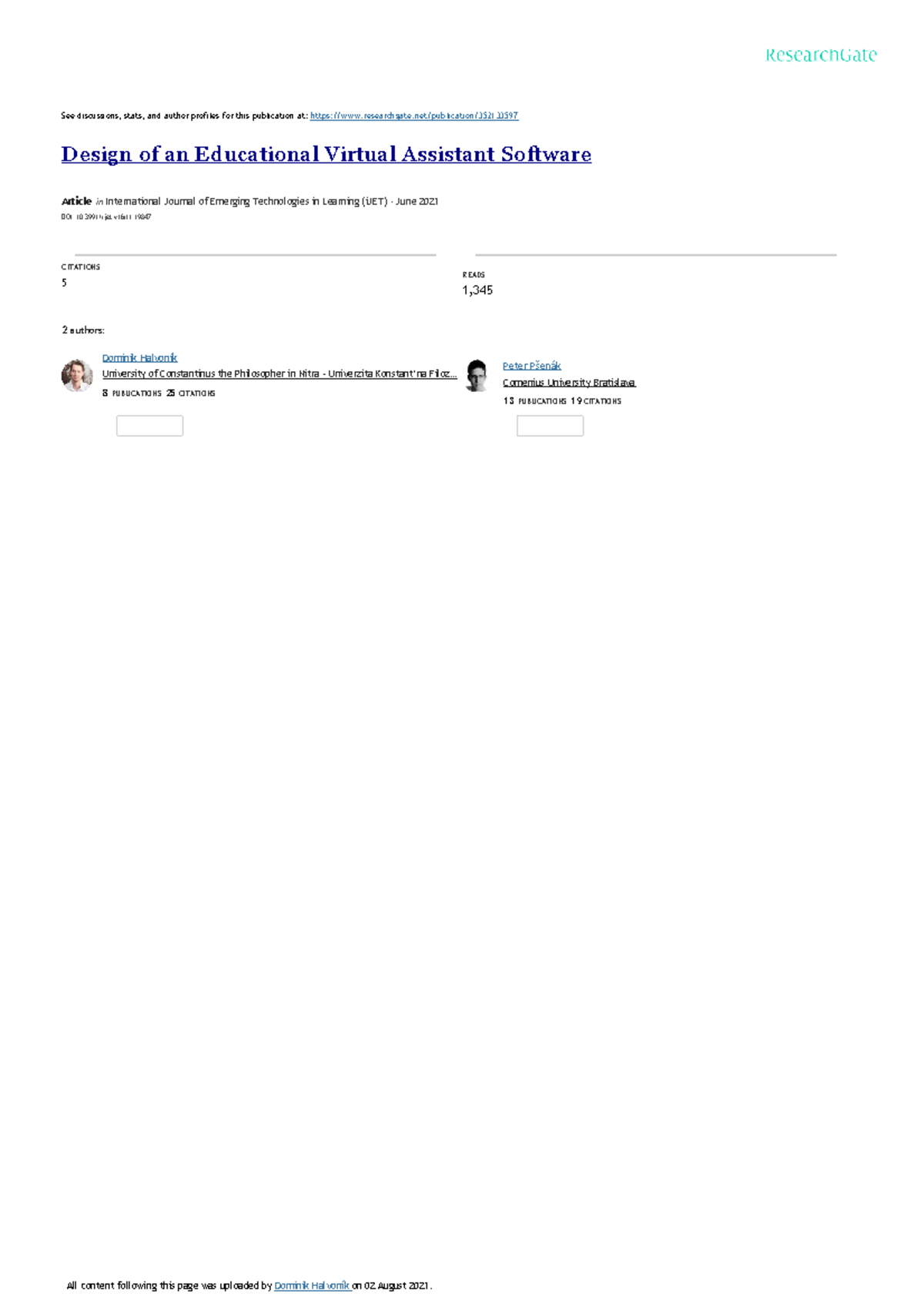 Design of an Educational Virtual Assistant Softwar - See discussions ...
