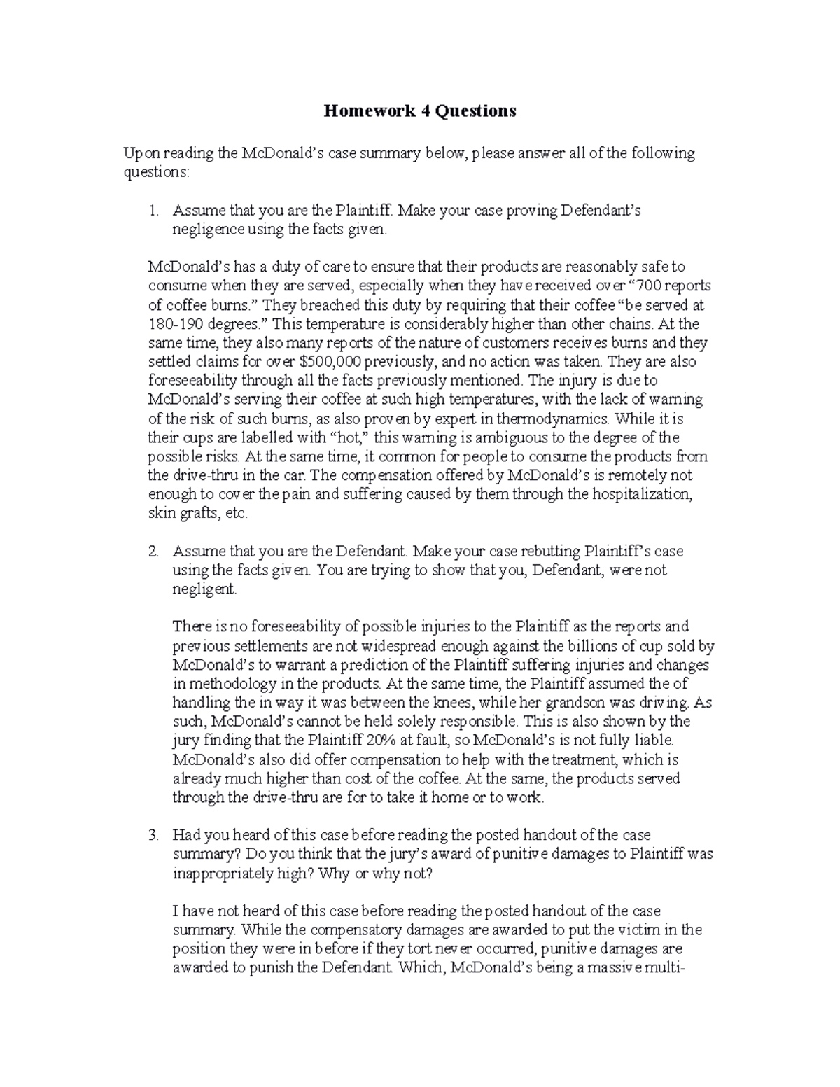Homework 4 Assignment - Homework 4 Questions Upon reading the McDonald ...