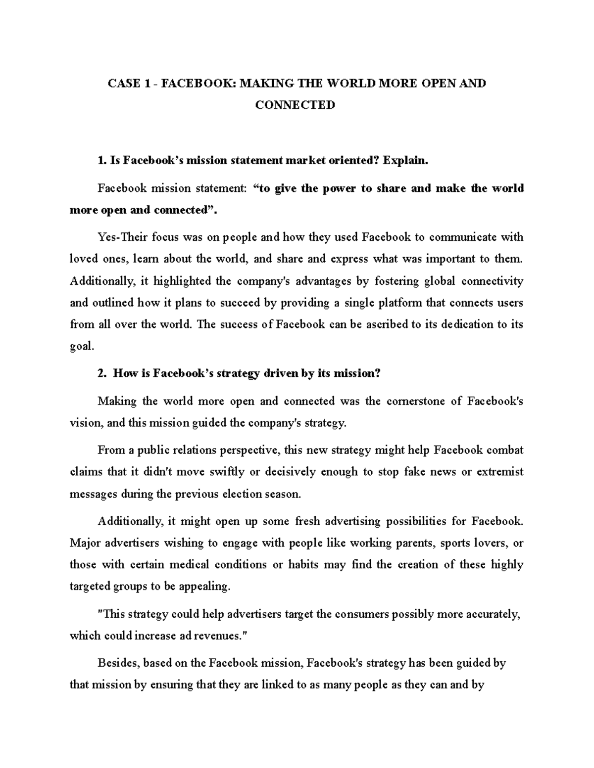 CASE 1 - Facebook - Group 5 - CASE 1 - FACEBOOK: MAKING THE WORLD MORE ...
