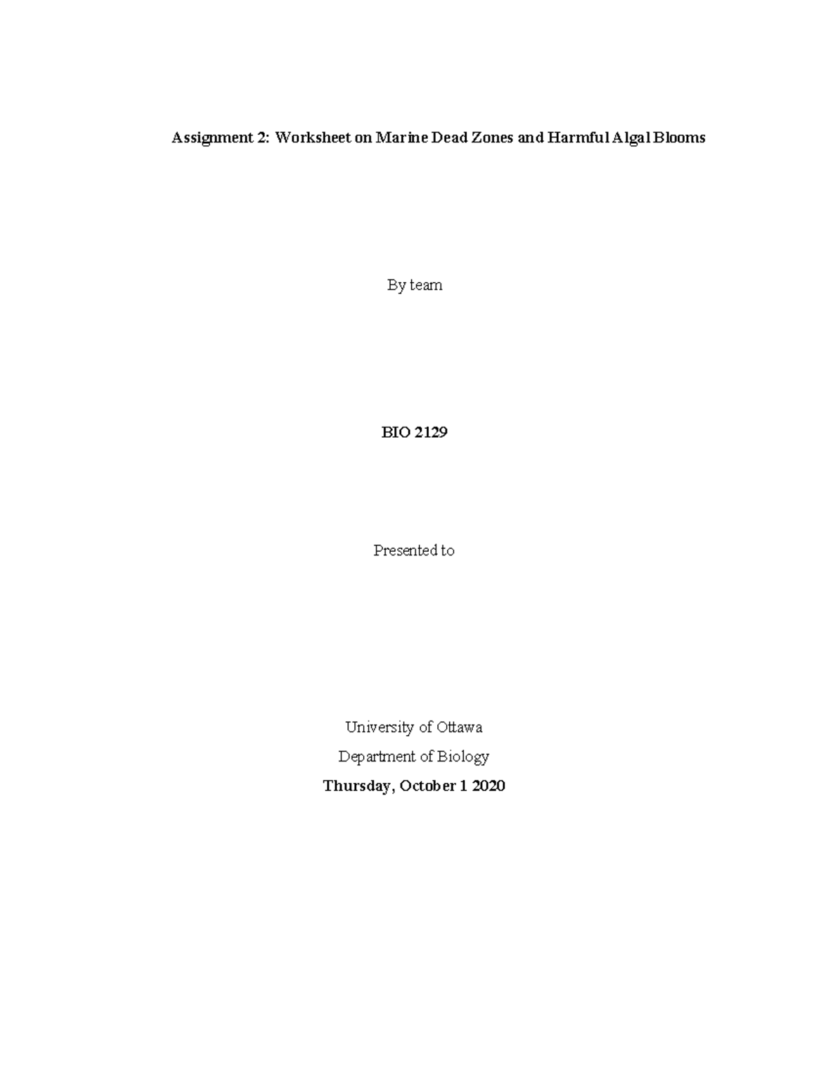 Assignment 2: Worksheet on Marine Dead zones and harmful algal blooms ...