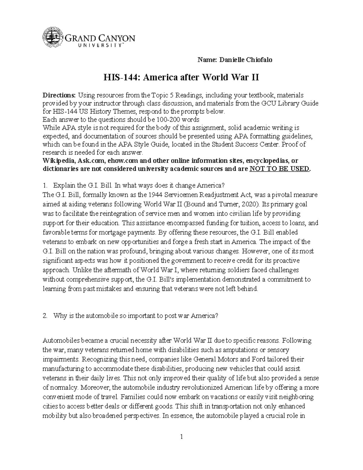 HIS-144-RS-America after WWII Worksheet-2 - Name: Danielle Chiofalo HIS ...