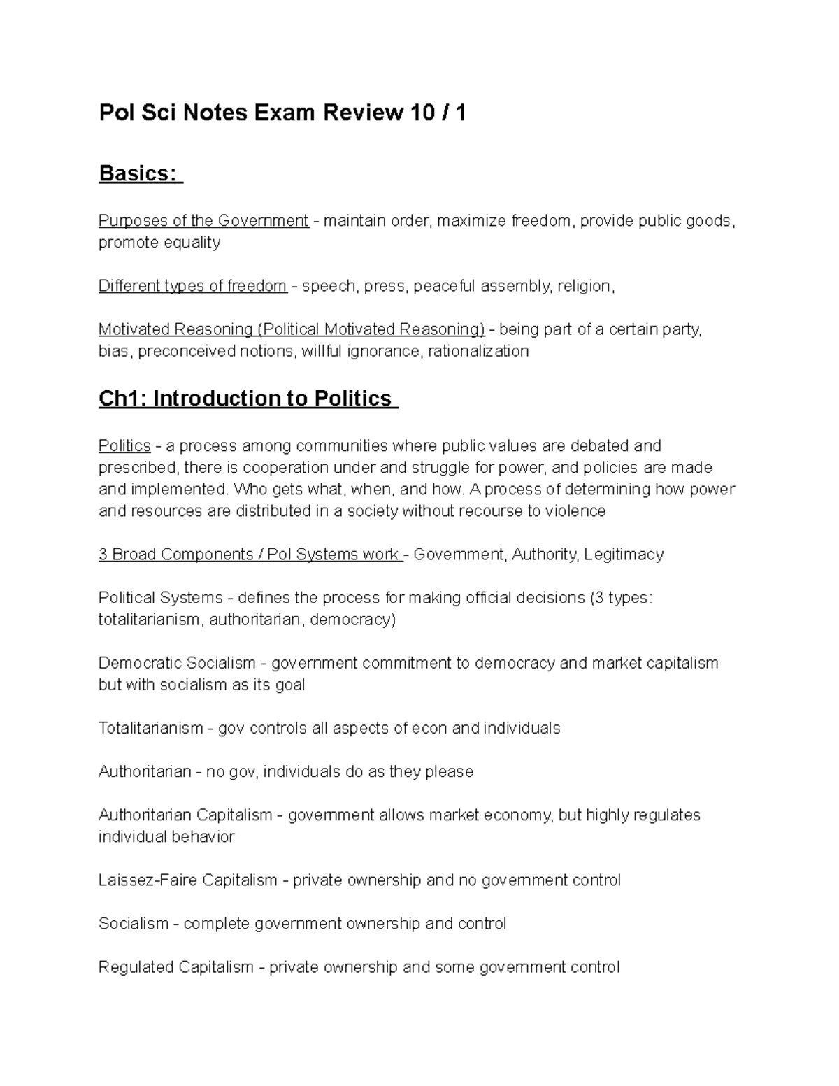 Pol Sci Notes Exam Review 10 1 - Who gets what, when, and how. A ...