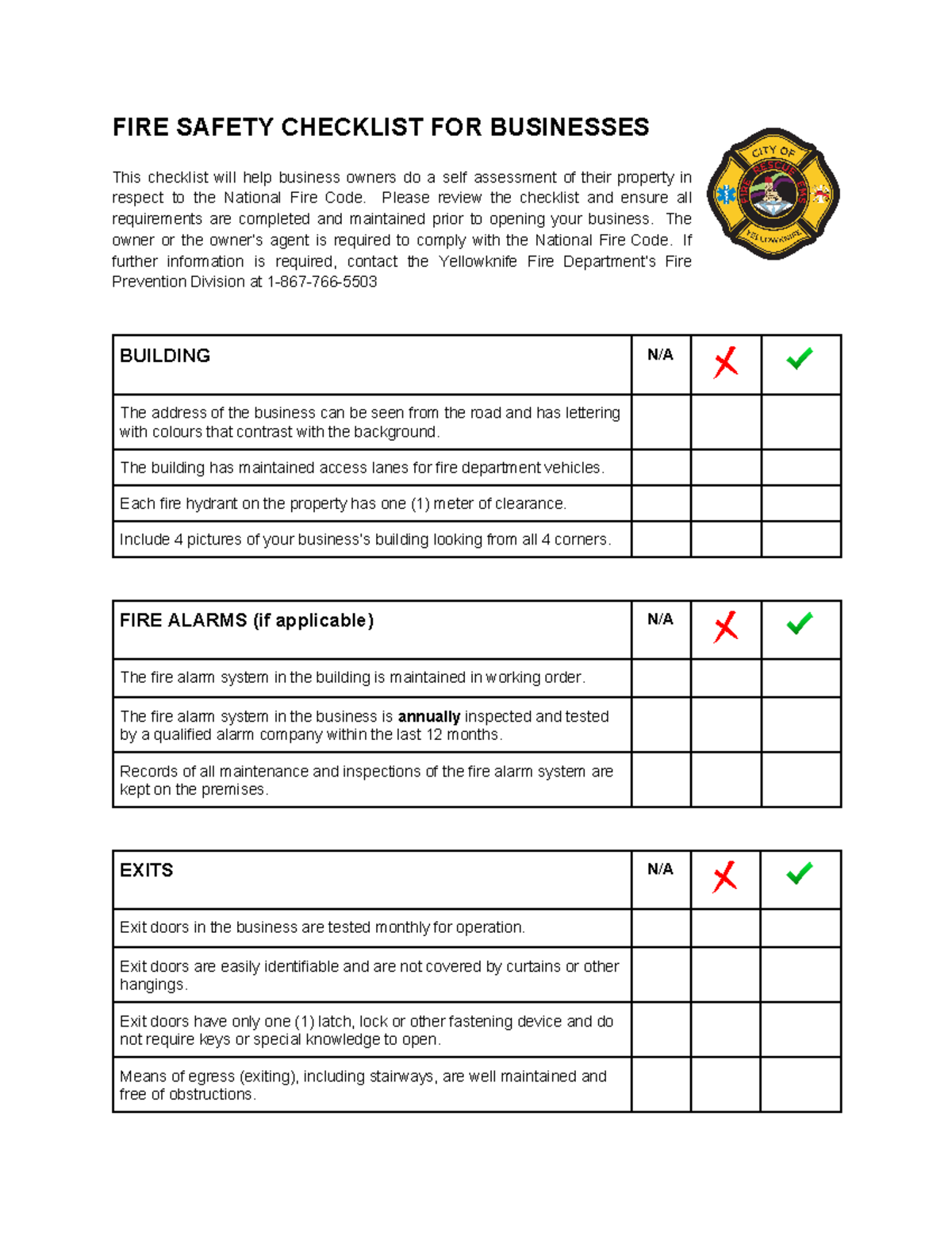 Business Fire Safety Checklist - FIRE SAFETY CHECKLIST FOR BUSINESSES ...