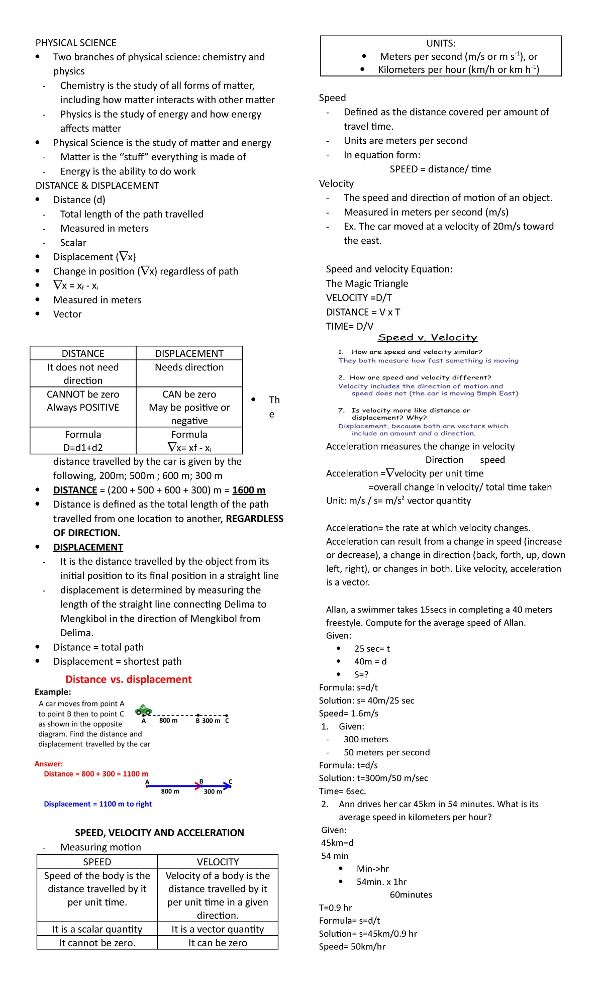Physical Science - NOTES - PHYSICAL SCIENCE Two branches of physical ...