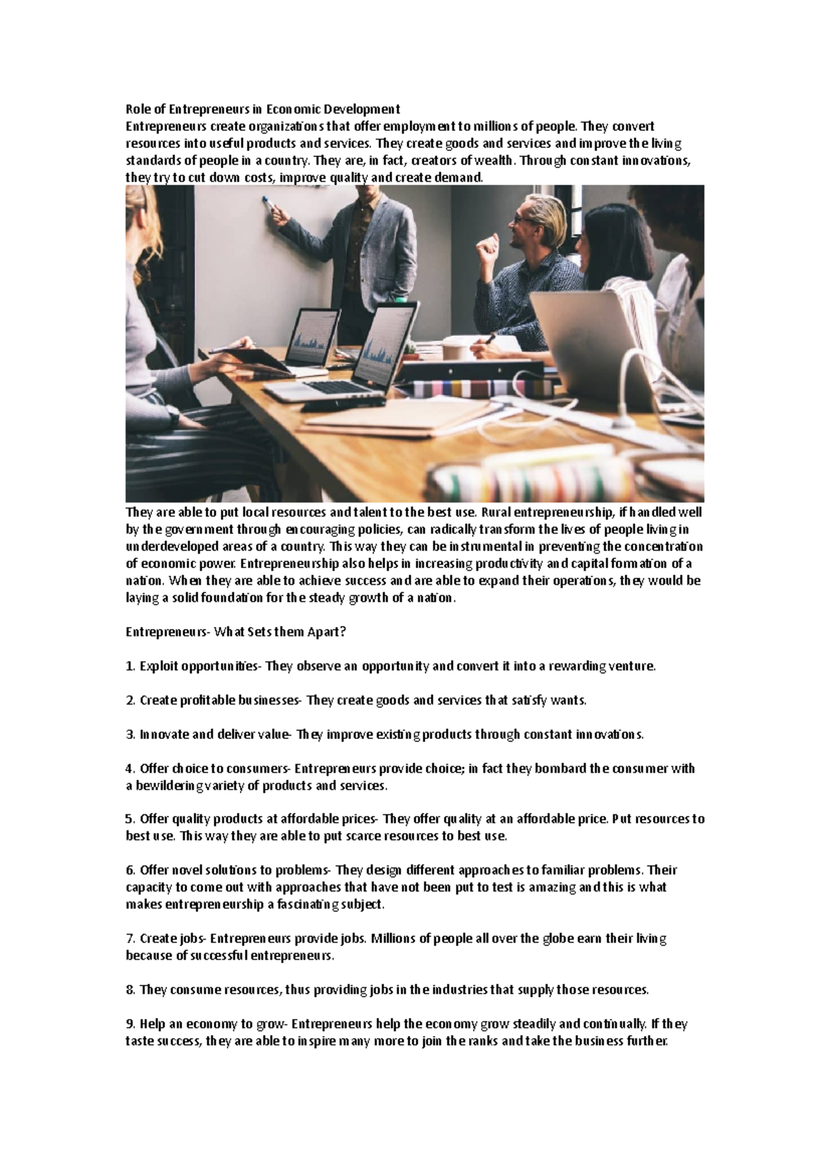 Role of Entrepreneurs in Economic Development 2 - Role of Entrepreneurs ...