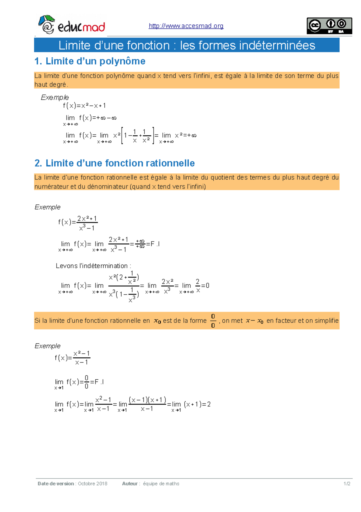 Les formes indéterminées - Limite d’un polynôme La limite d’une ...