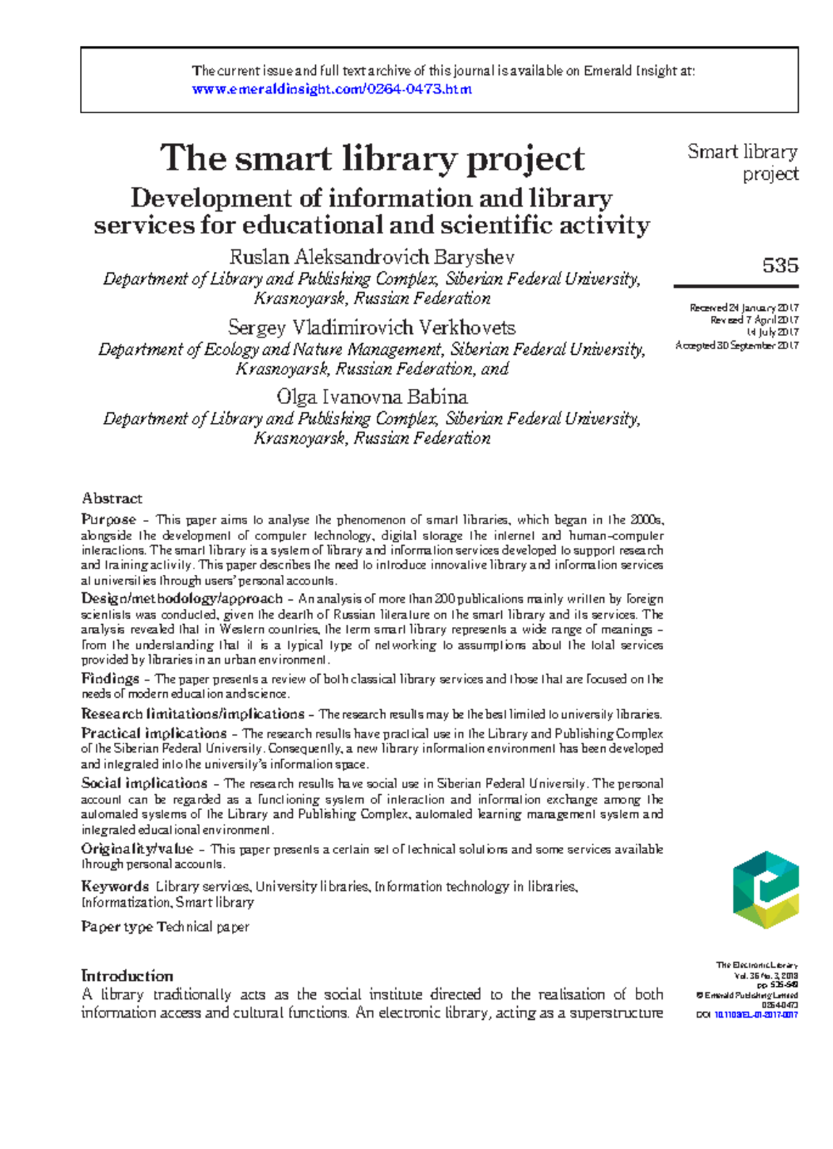 Article 3 - additional notes - The smart library project Development of ...