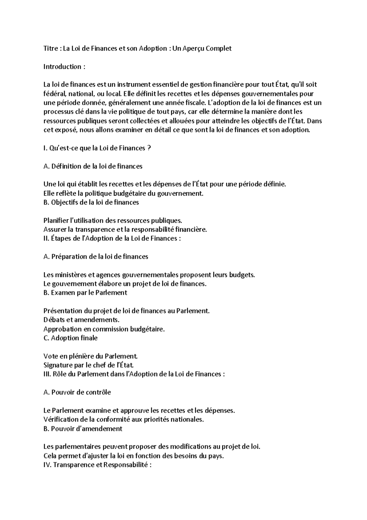 LOLF Adoption - Titre : La Loi de Finances et son Adoption : Un Aperçu ...